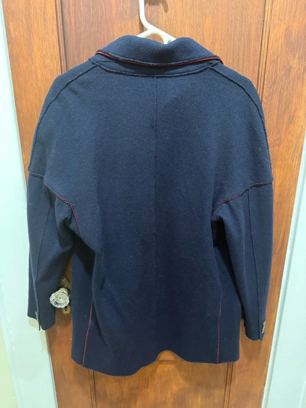 Zara | Sweaters | Zara Navy Doublebreasted Jacket With Red Piping ...